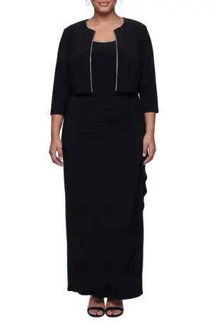 Alex Evenings Empire Waist Matte Jersey Gown With Jacket