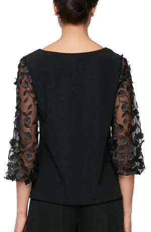 Alex Evenings Metallic 3d Embroidered Top