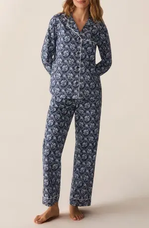 PETITE PLUME Cotton Poplin Pajama Set - Navy