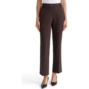 KASPER Faux Fly Pull-on Pants - Rich Chocolate
