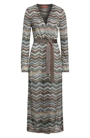 Missoni Belted Sequin Metallic Zigzag Maxi Cardigan