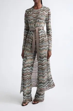Missoni Belted Sequin Metallic Zigzag Maxi Cardigan - Smspo