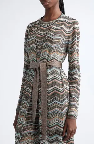Missoni Belted Sequin Metallic Zigzag Maxi Cardigan - Smspo