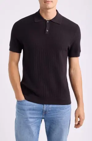 Nordstrom Short Sleeve Ribbed Cotton & Cashmere Polo Sweater Brown Latte