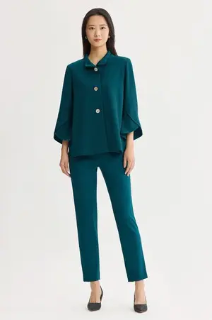 Ming Wang Button Front Bell Sleeve Deco Crepe Jacket