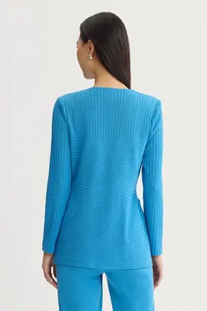 Ming Wang Textured Tonal Knit Double-breasted Jacket