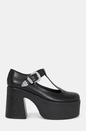 DISTURBIA Renaissance Mary Jane Block Heels With Buckle Detailing