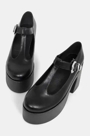 DISTURBIA Renaissance Mary Jane Block Heels With Buckle Detailing