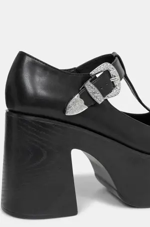 DISTURBIA Renaissance Mary Jane Block Heels With Buckle Detailing