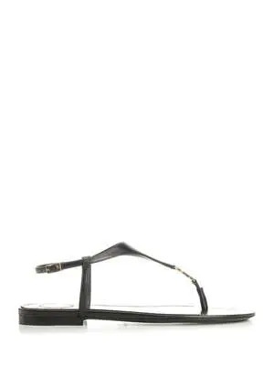 Saint Laurent Cassandre Leather Sandals - Black
