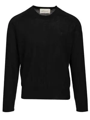 AMI Paris Crewneck Sweater With Embroidered De Coeur In Extrafine Merino Wool - Black