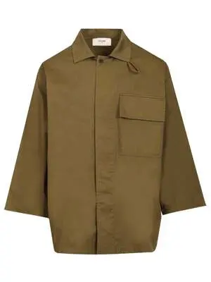 Celine Oversized Shirt In Cotton And Linen Twill - Green