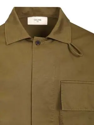 Celine Oversized Shirt In Cotton And Linen Twill - Green
