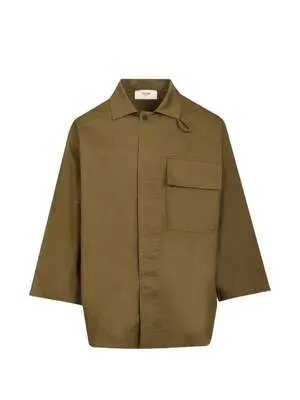 Celine Oversized Shirt In Cotton And Linen Twill - Green