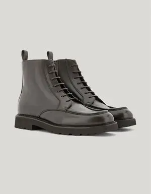 Canali Leather Combat Boots With Eva Sole