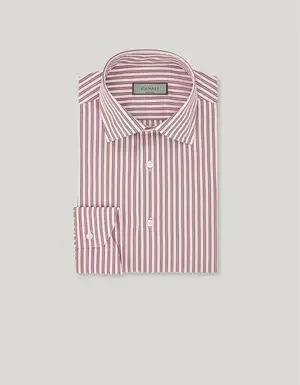 Canali And Burgundy Cotton Double-striped Regular-fit Shirt - White