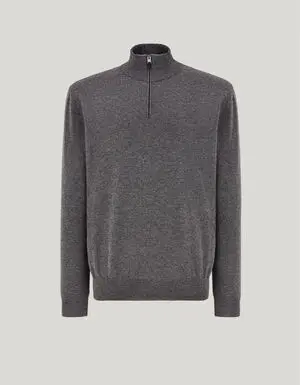 Canali Charcoal Cashmere Mock Neck Zip Sweater
