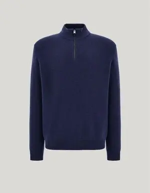 Canali Wool And Cashmere Mock Neck Sweater With Nubuck Inserts