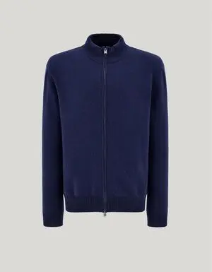 Canali Navy Wool And Cashmere Full-zippered Cardigan - Blue
