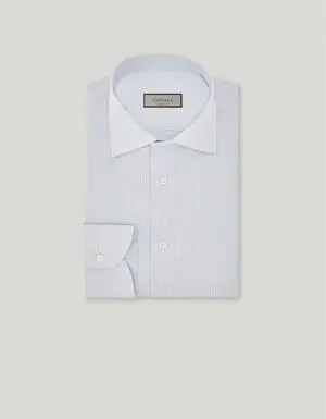 Canali Nuvola And Light Blue Cotton Micro-check Shirt - White