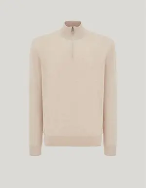 Canali Cashmere Quarter Zip Mock Neck Sweater - Beige