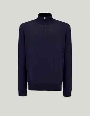 Canali Navy Cashmere Zippered Mock Neck Sweater - Blue