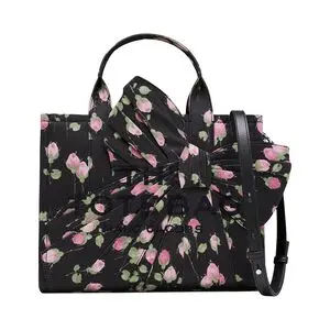 Marc Jacobs Vintage Floral Oversized Bow Canvas Medium Tote Bag - Black