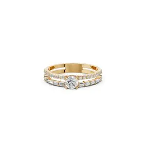AYA FINE JEWELRY Indra Round Brilliant Lab Grown Diamond Double Band Baguette Ring - Yellow
