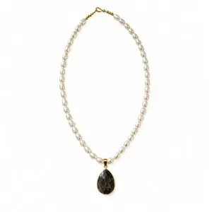 ORIGIN OF HEARTS Noir Pearl Necklace - Blue/gray/yellow