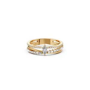AYA FINE JEWELRY Marquise Lab-grown Diamond Engagement Ring With Baguette And Pavé Diamonds In 14k Gold - Yellow