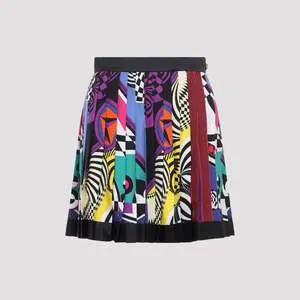Versace Pleated Foulard Print Silk Midi Skirt