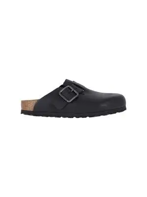 BIRKENSTOCK Leather Clog Mule With Adjustable Buckle Strap - Black