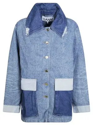 GANNI GANNI Patchwork Denim Midi Jacket Blu