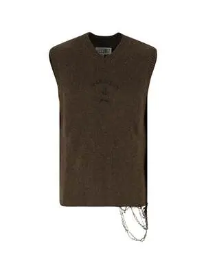 MAISON MARGIELA Sleeveless V-neck Knit Vest With Chain Detail
