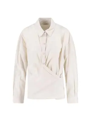LEMAIRE Asymmetrical Wrap Front Button-up Shirt - Cream