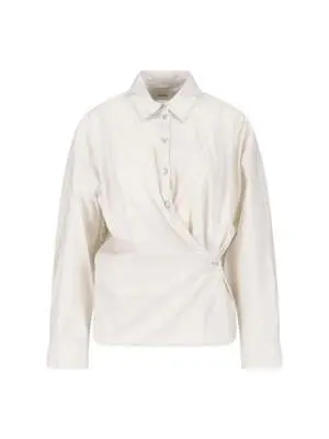 LEMAIRE Asymmetrical Wrap Front Button-up Shirt - Cream