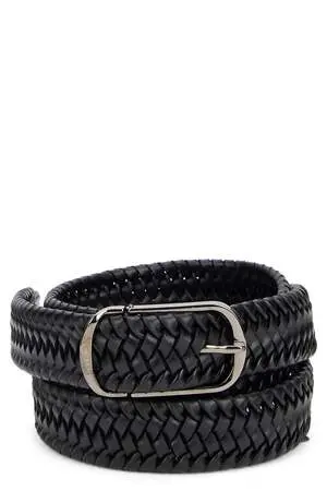 SLOWEAR Woven Leather Belt With Silver Buckle