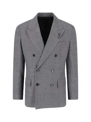 LARDINI Double-breasted Check Blazer