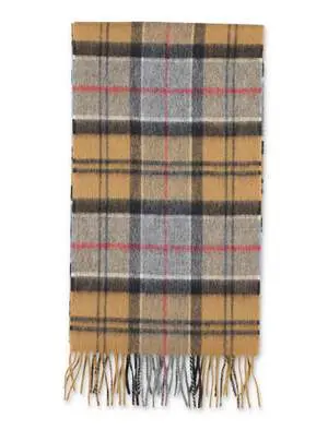 Barbour Wool & Cashmere Tartan Scarf, 180 Cm X 25 Cm With Fringed Edges - Beige Check