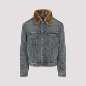 Acne Studios Shearling Collar Denim Trucker Jacket