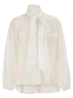 Max Mara Silk Taffeta Blouse With High Collar And Keyhole Back - Bianco