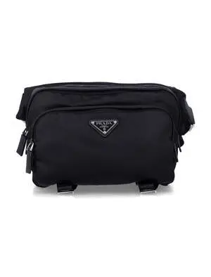 Prada Nylon Belt Bag With Logo Patch
