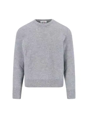 Thom Browne Crewneck Sweater With Signature Stripe Detail - Grey