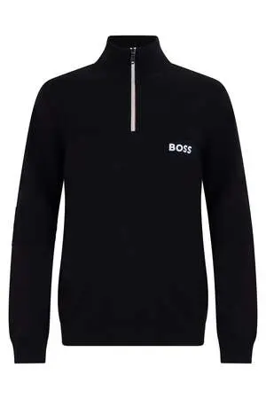 BOSS Cotton Sweatshirt With High Collar And Zip Detail - Black