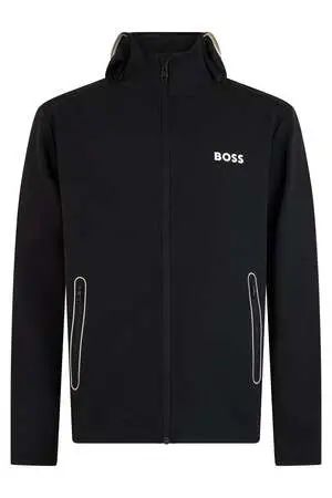 BOSS Zip-front Hooded Jacket With Stand Collar And Logo Detail