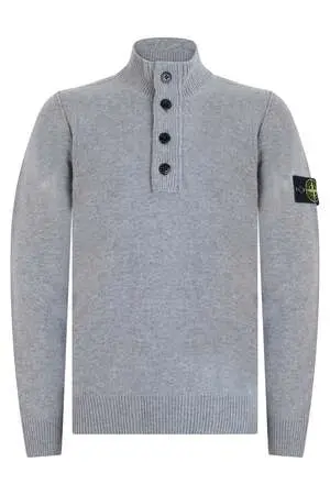 Stone Island Melange Virgin Wool High-neck Sweater With Logo Patch - Heather Grey