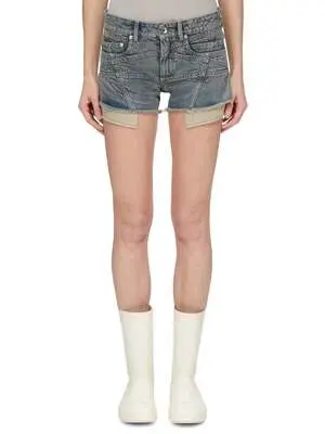 Rick Owens Mini Denim Shorts With Zip And Button Closure