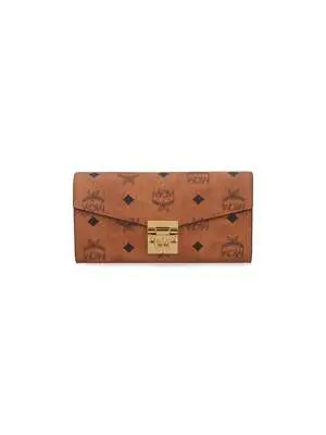 Mcm Monogram Flap Wallet With Logo Clasp - Brown