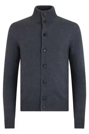 SLOWEAR Virgin Wool Cardigan With Collar - Heather Grey