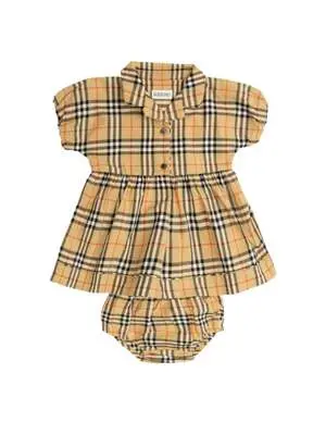 Burberry Plaid Cotton Dress And Bloomer Set